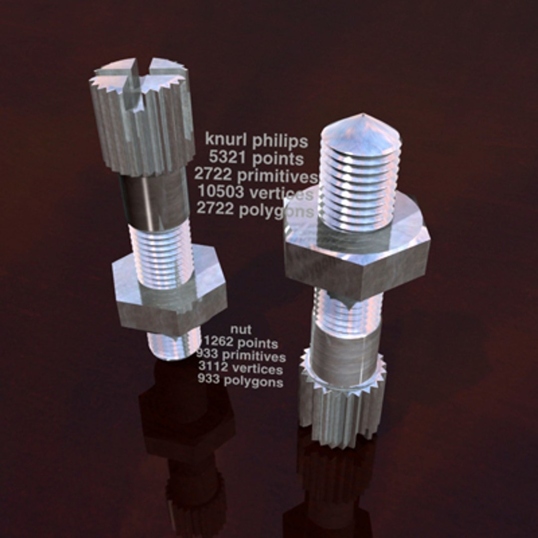 3ds Max Knurled Philips Head Bolt Nut