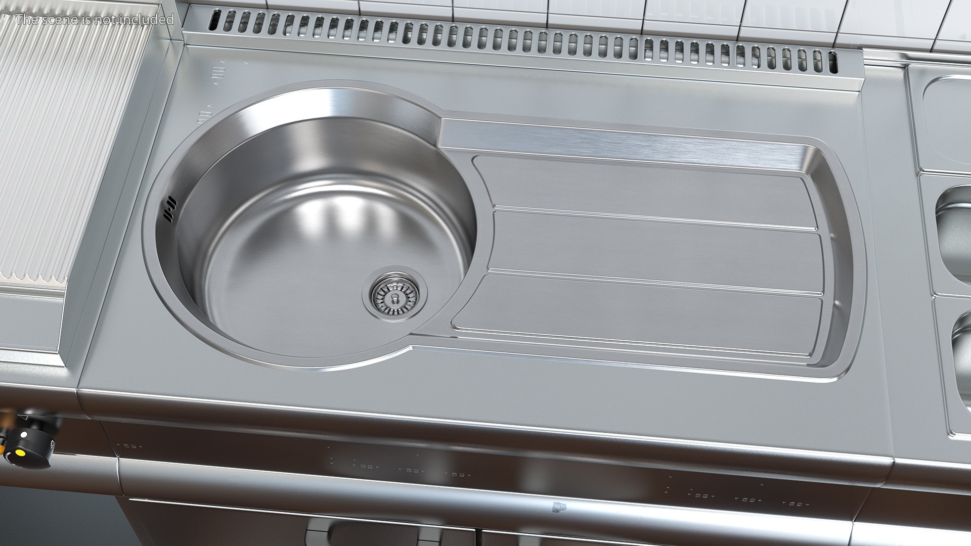 Stainless Steel Kitchen Sink With Recessed Drainer 3D Model ...