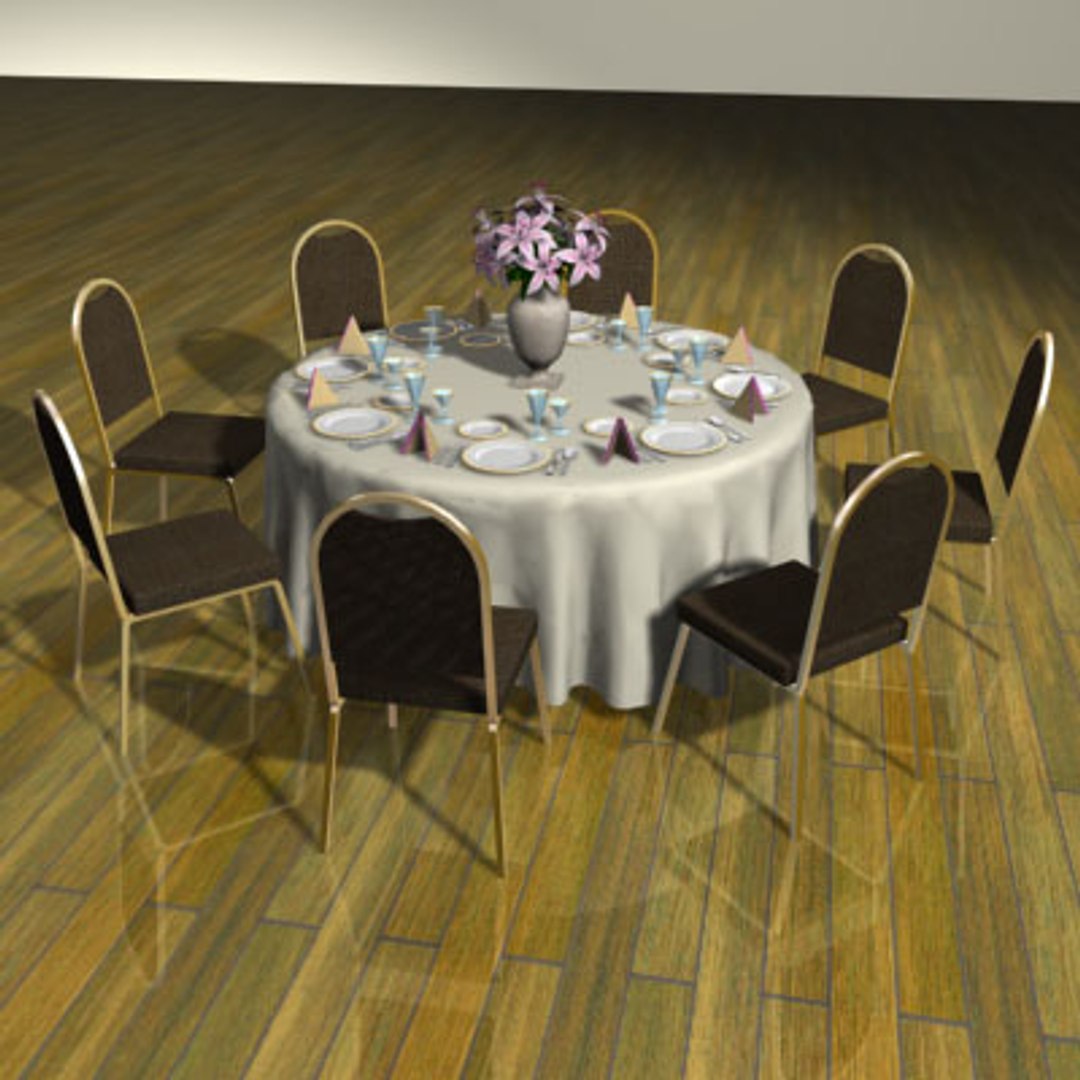 Set Table Chairs 3d Model