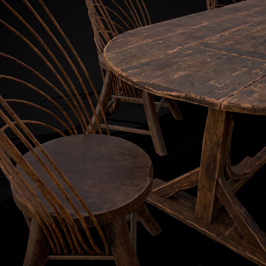 Rustic Table And Bent Stick Chairs 3D Model - TurboSquid 1968127