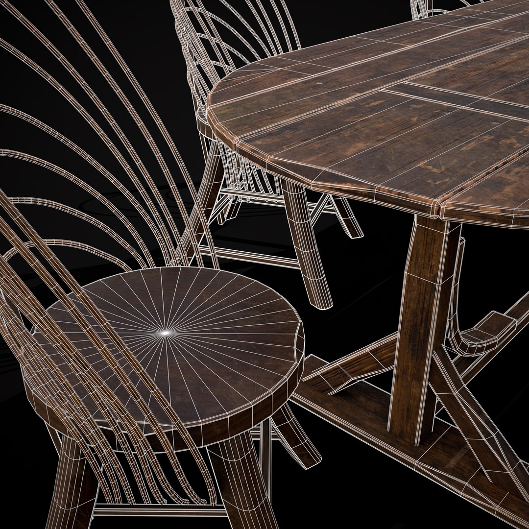 Rustic Table And Bent Stick Chairs 3D Model - TurboSquid 1968127
