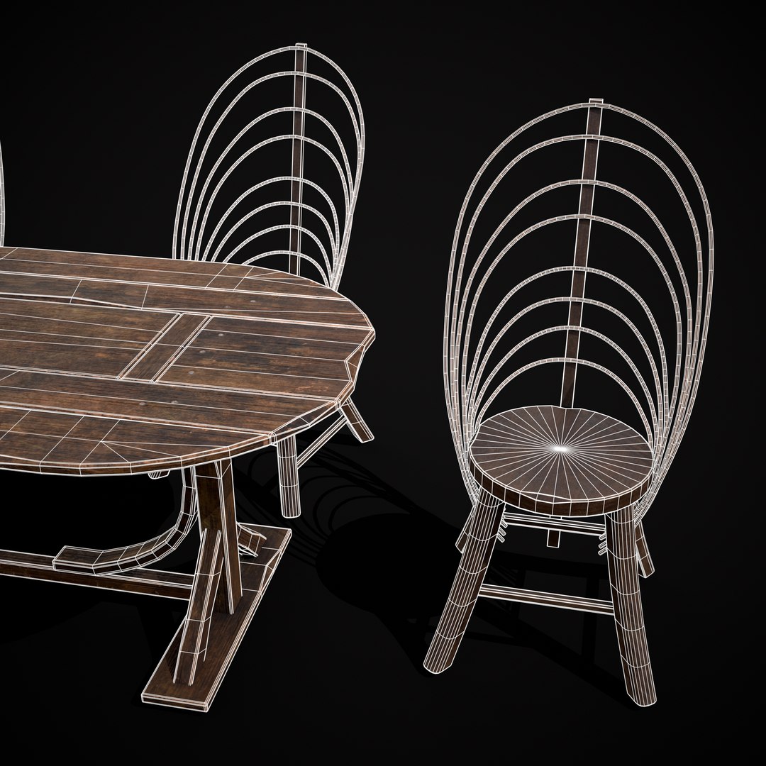 Rustic Table And Bent Stick Chairs 3D Model - TurboSquid 1968127