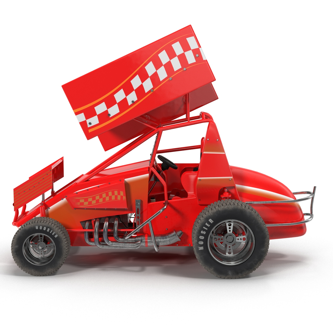 Winged Sprint Car Red 3d Model