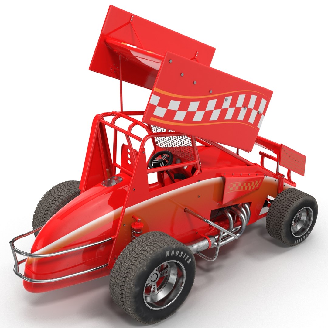 winged sprint car red 3d model
