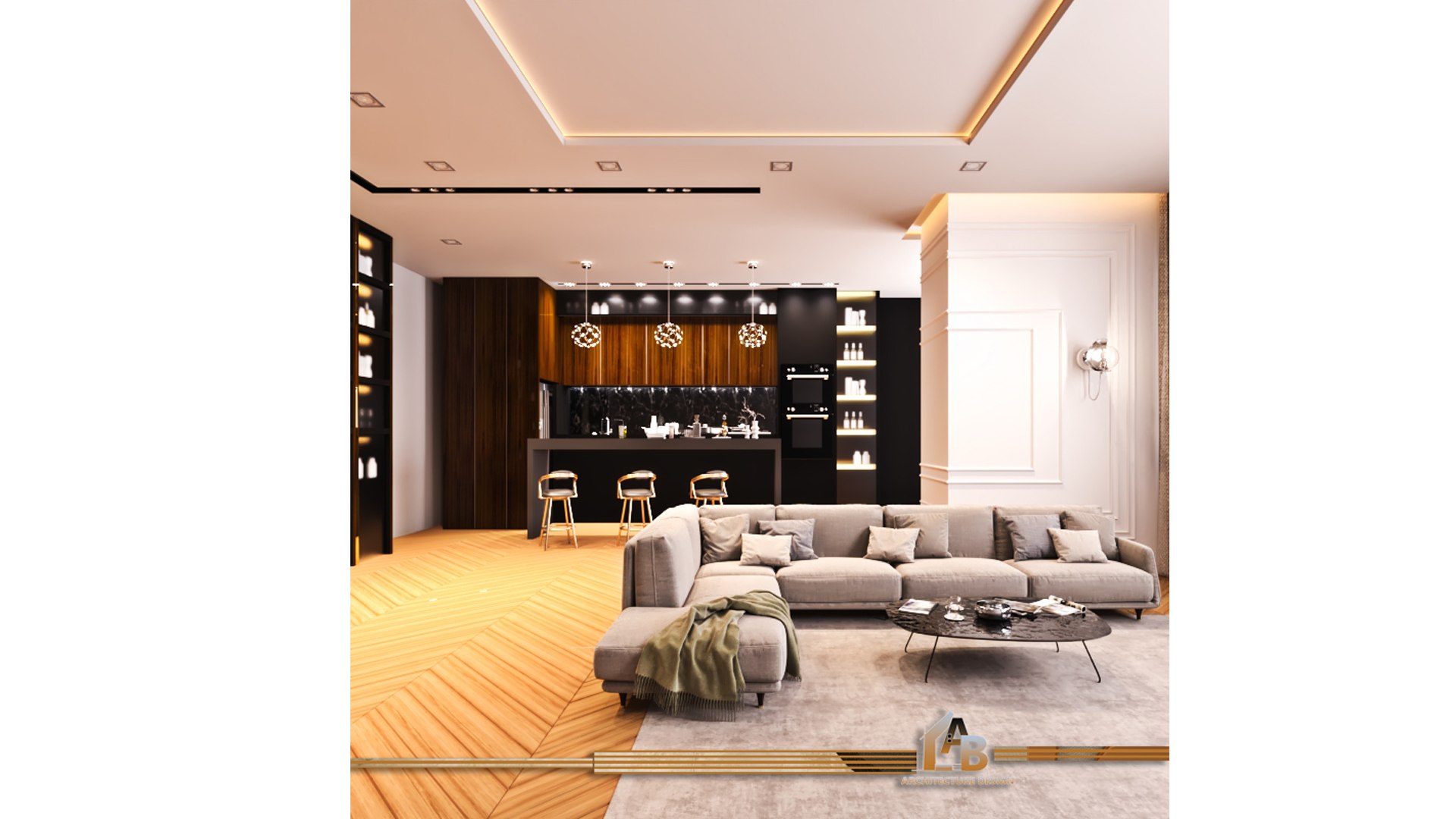 modelo 3d Living Room and Kitchen Scene for 3DMAX and V-ray Render 3D ...