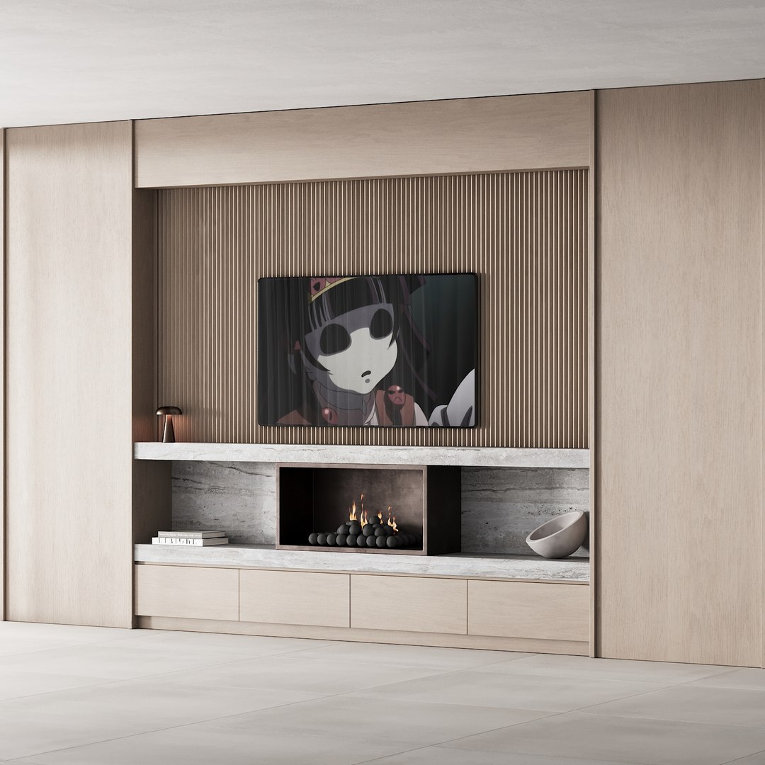3D 150 Tv Wall Kit 02 Modern Japandi Oak Wood 02 - TurboSquid 2039452