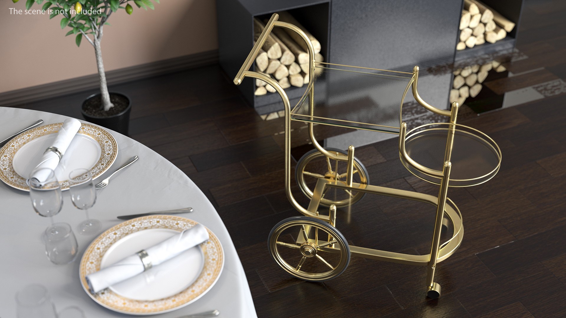 Luxury Golden Serving Trolley Model - TurboSquid 1511314
