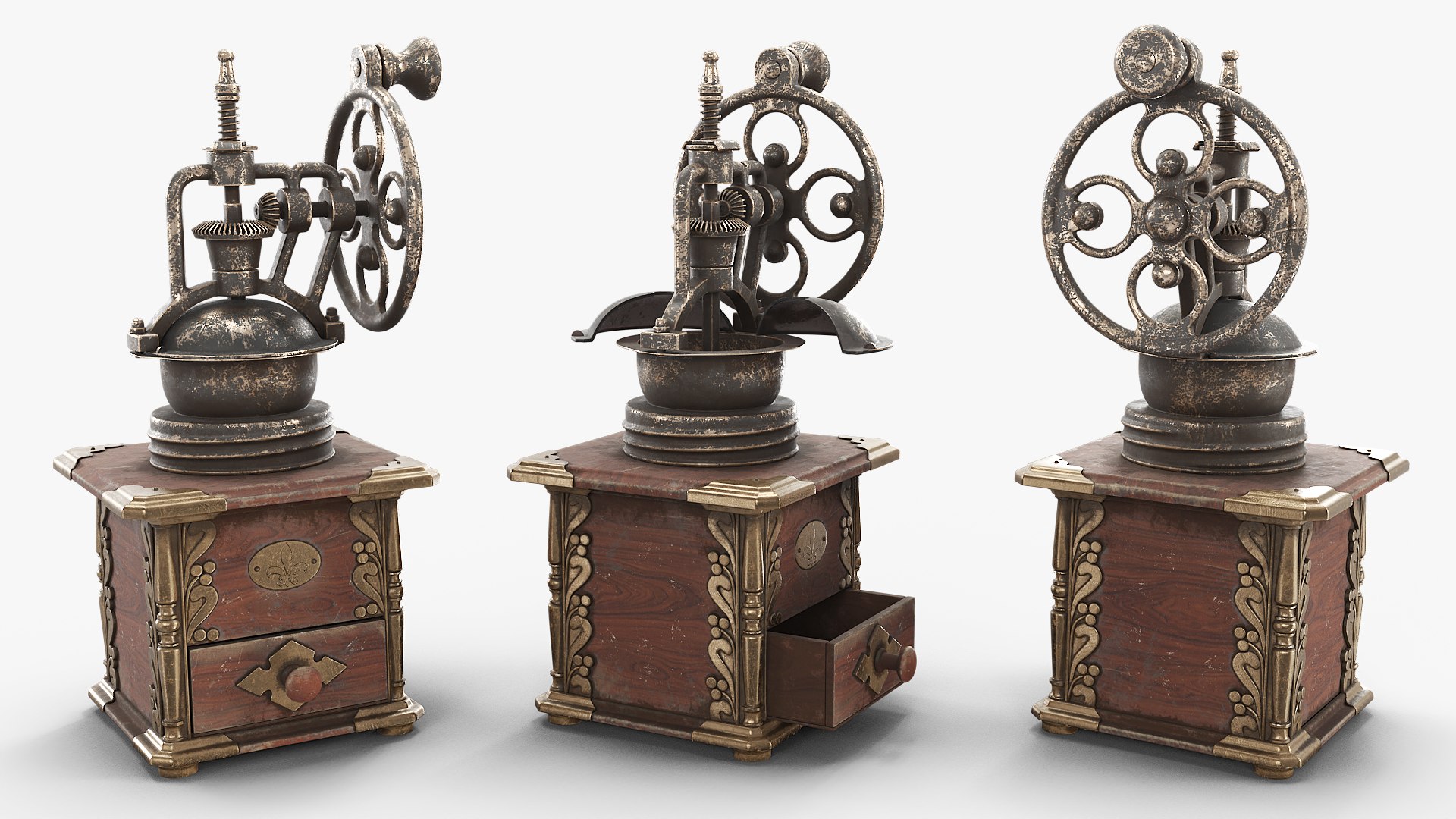 Retro Coffee Grinder With Drawer Rusted Look Brown Used Rigged 3D ...