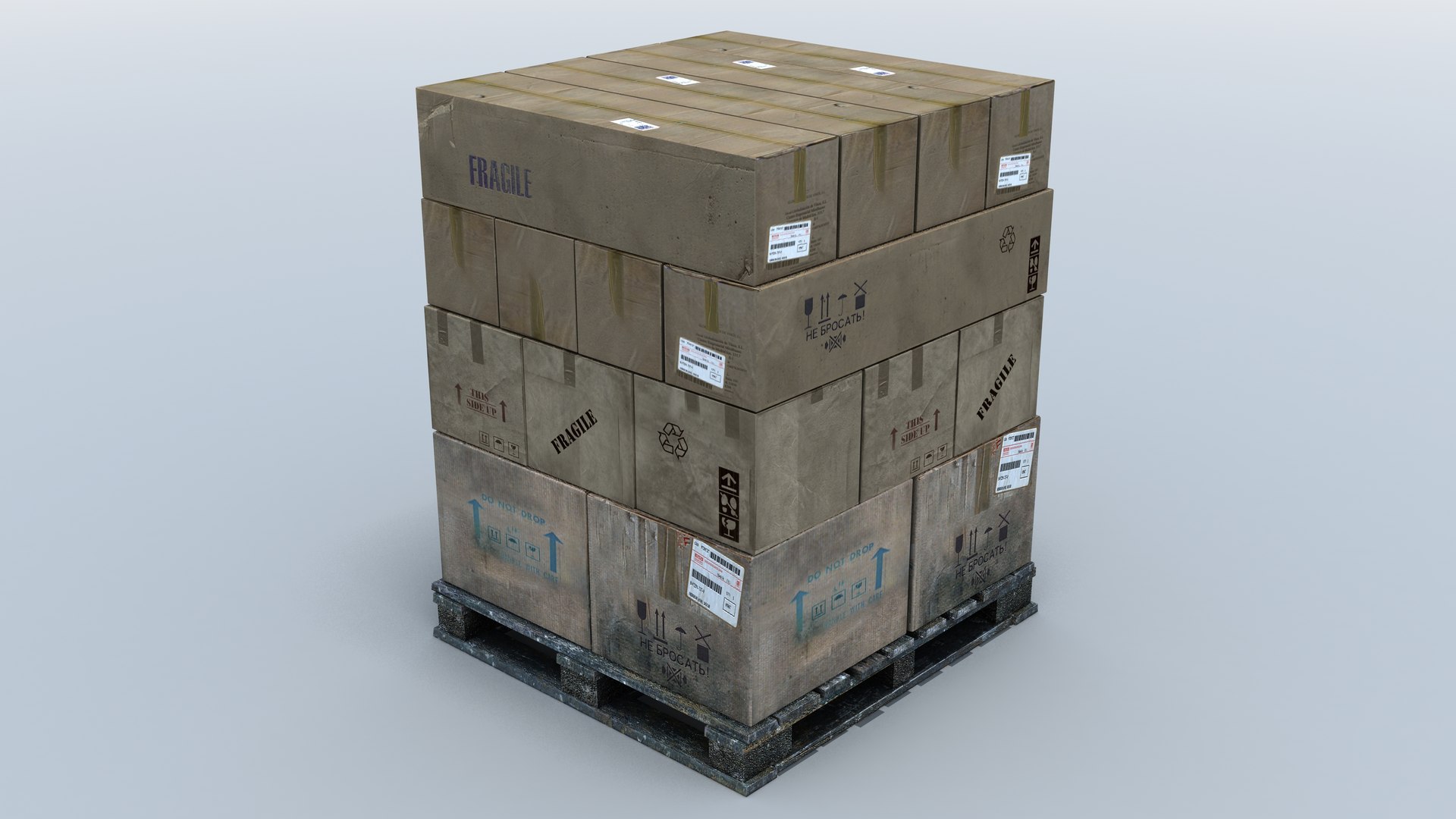 3D Wooden Pallet Stacked Boxes Model - TurboSquid 1502902