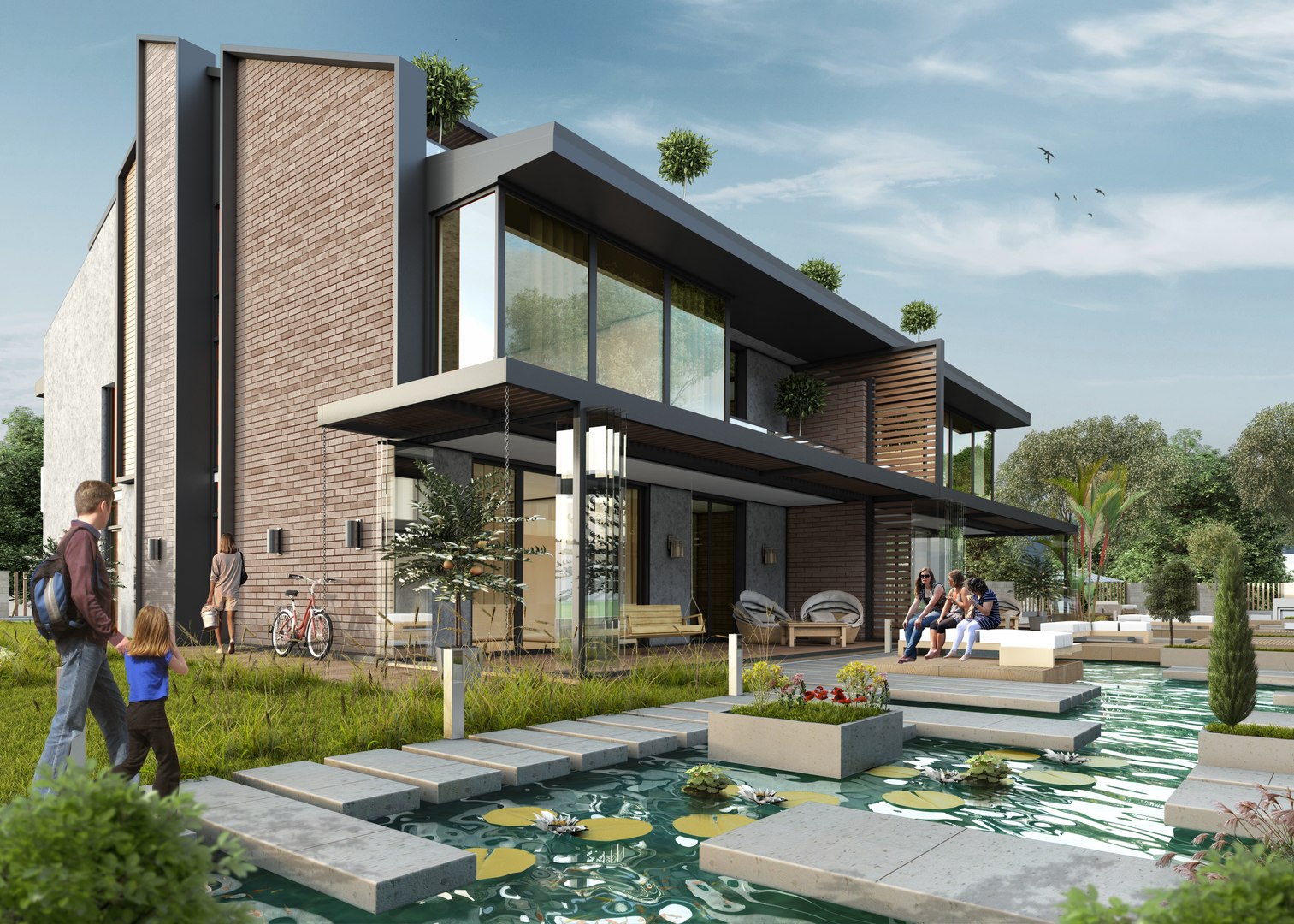 3D Modern Residental Building Complex With Landscape - TurboSquid 2130011