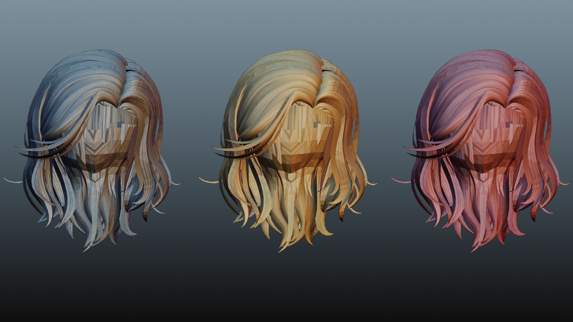 Female Hair Low Poly 3 Colors 3D Model - TurboSquid 2131559