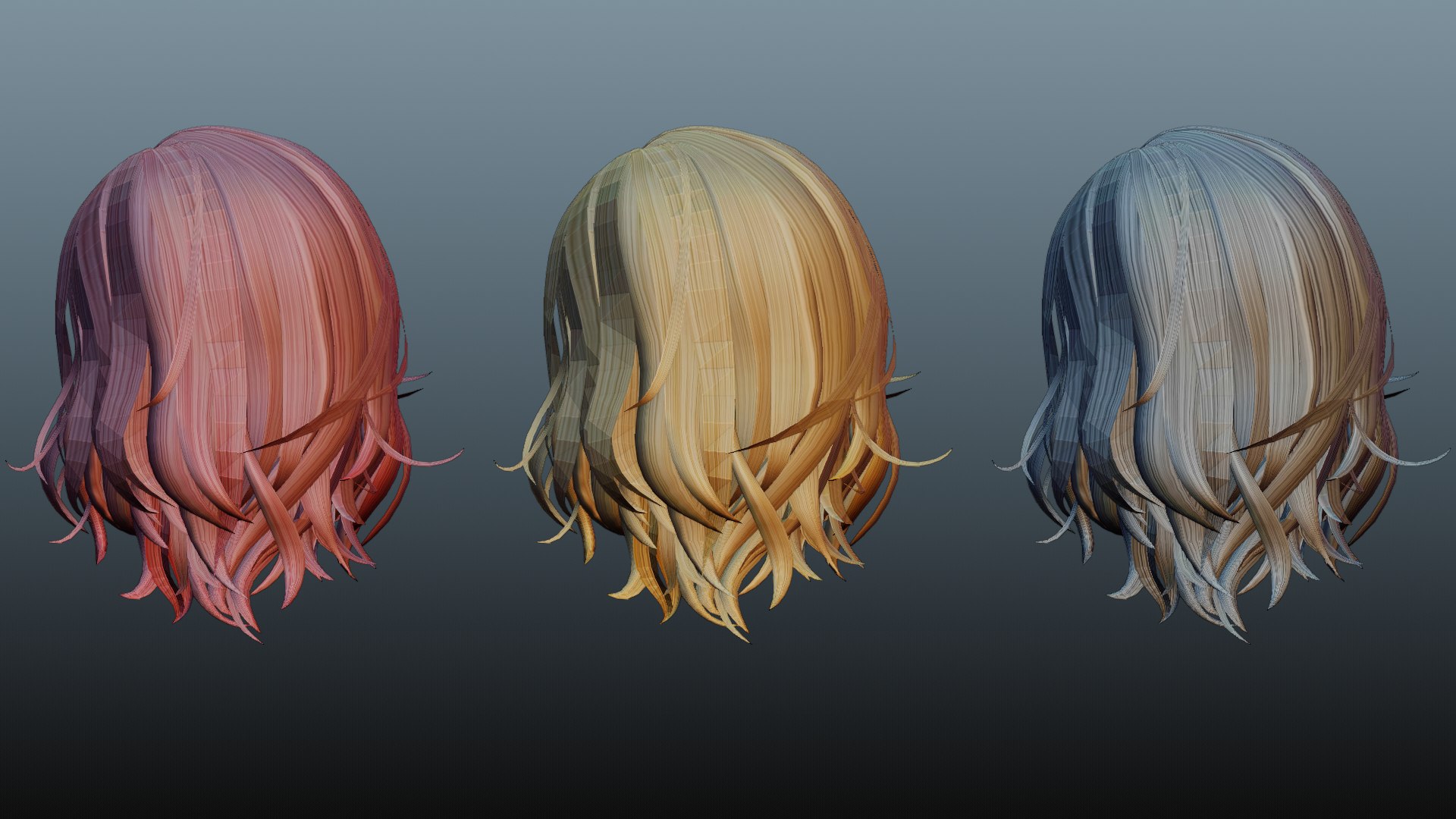 Female Hair Low Poly 3 Colors 3D Model - TurboSquid 2131559