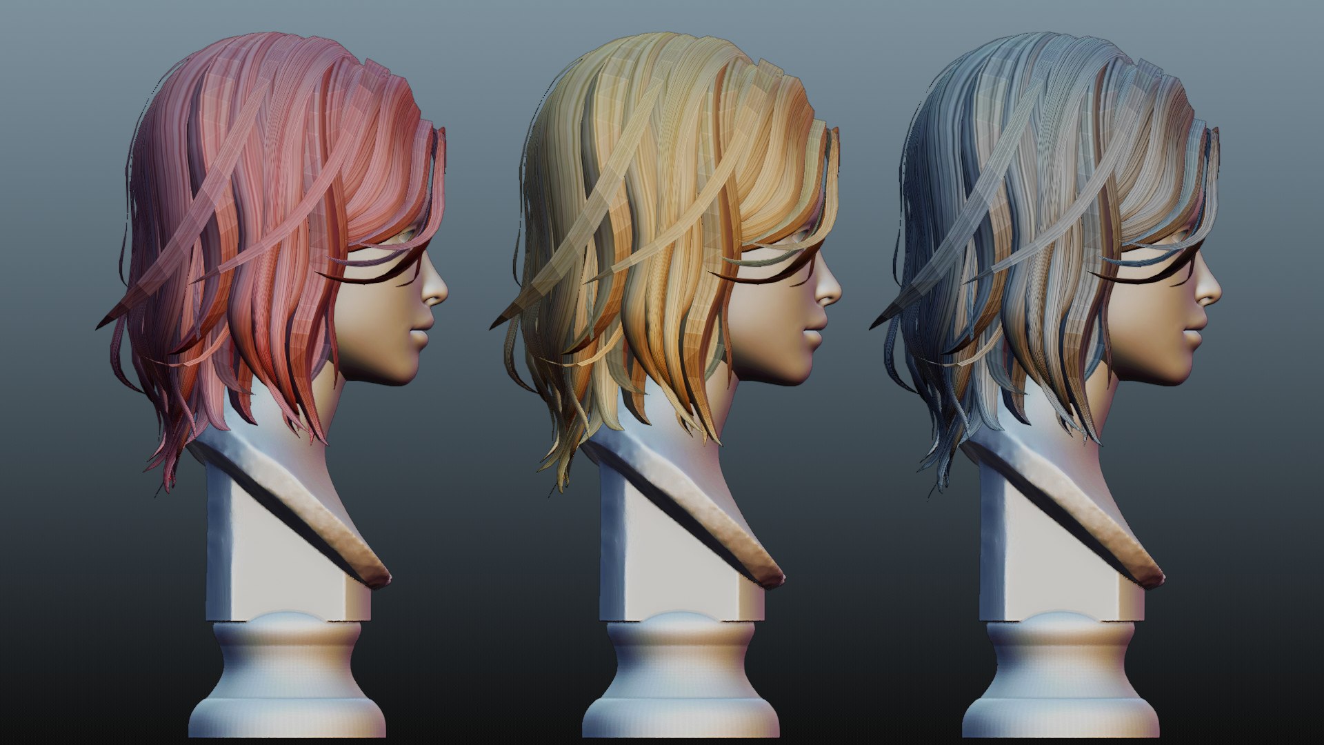 Female Hair Low Poly 3 Colors 3D Model - TurboSquid 2131559