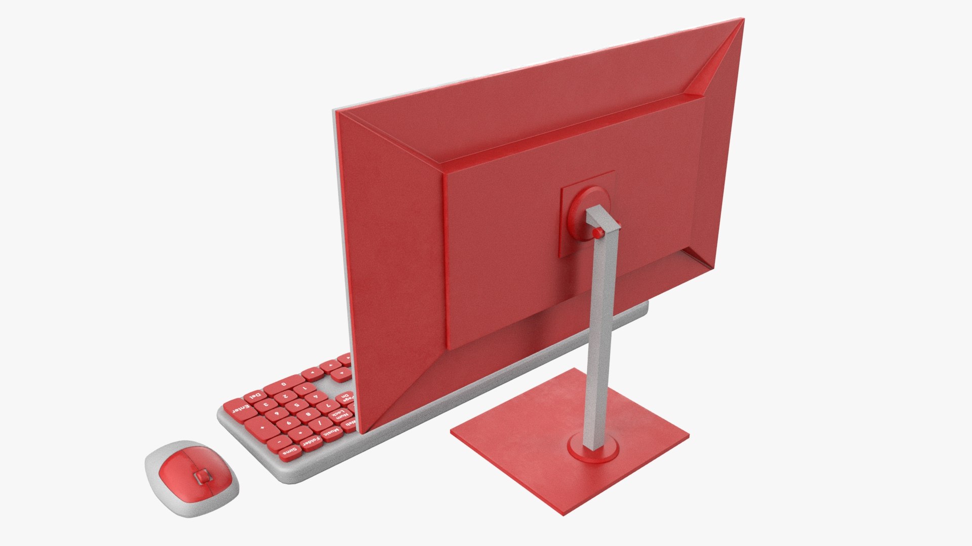 3D Model Wireles Computer Set Keyboard Mouse Monitor Red White ...