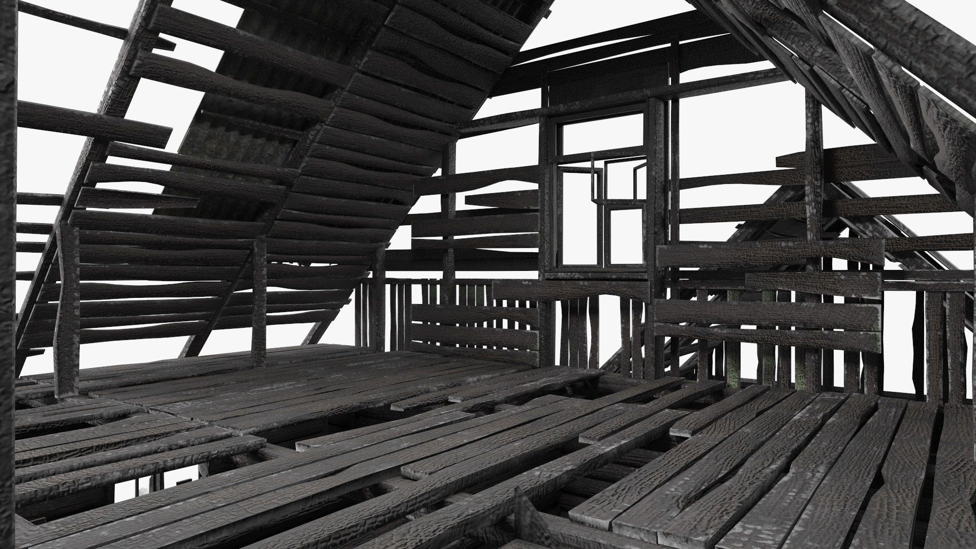 3D Burnt Wooden Down House Green model - TurboSquid 1859280