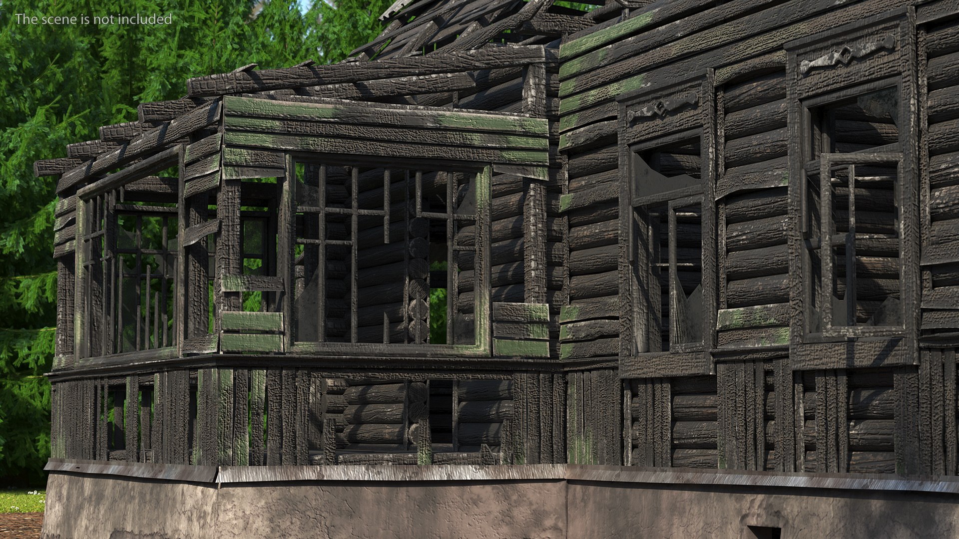 3D Burnt Wooden Down House Green model - TurboSquid 1859280