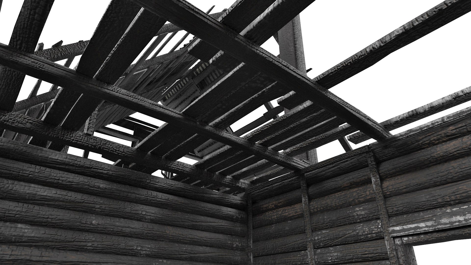 3D Burnt Wooden Down House Green model - TurboSquid 1859280