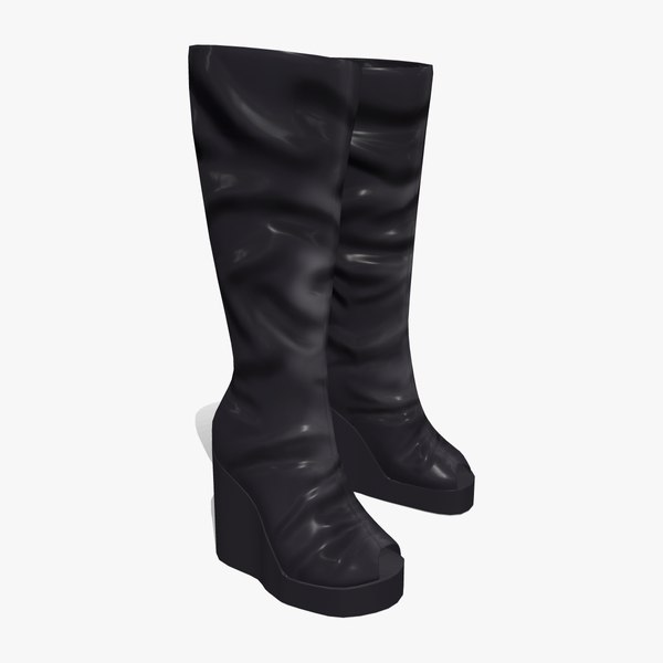 3D Black Leather Platform Ankle Boots model - TurboSquid 1976122