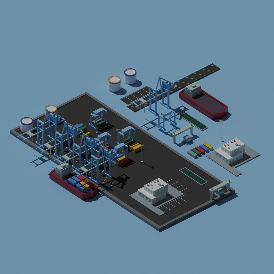 3D Model Low Poly Cartoon City Docks - TurboSquid 2105063
