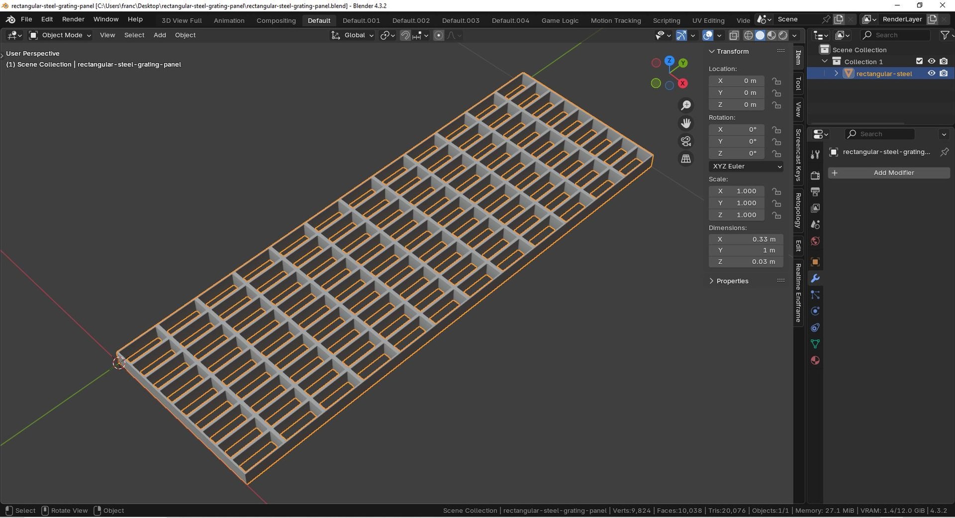 Rectangular Steel Grating Panel 3D Model - TurboSquid 2427869
