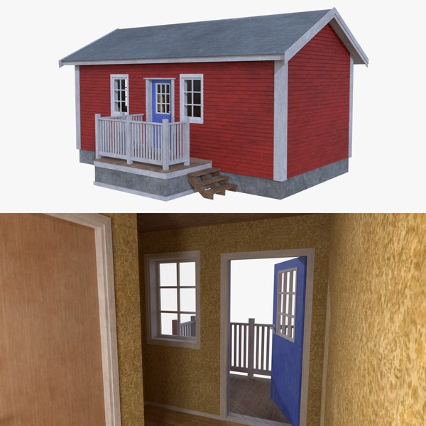 scandinavian cabin interior exterior 3d obj