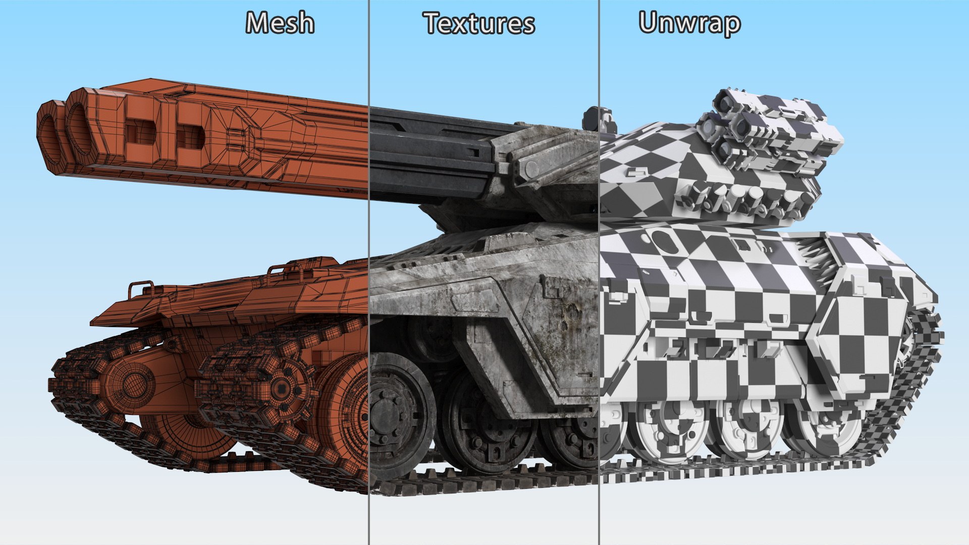 Futuristic Battle Tank With Damage Rigged For Maya 3D Model ...