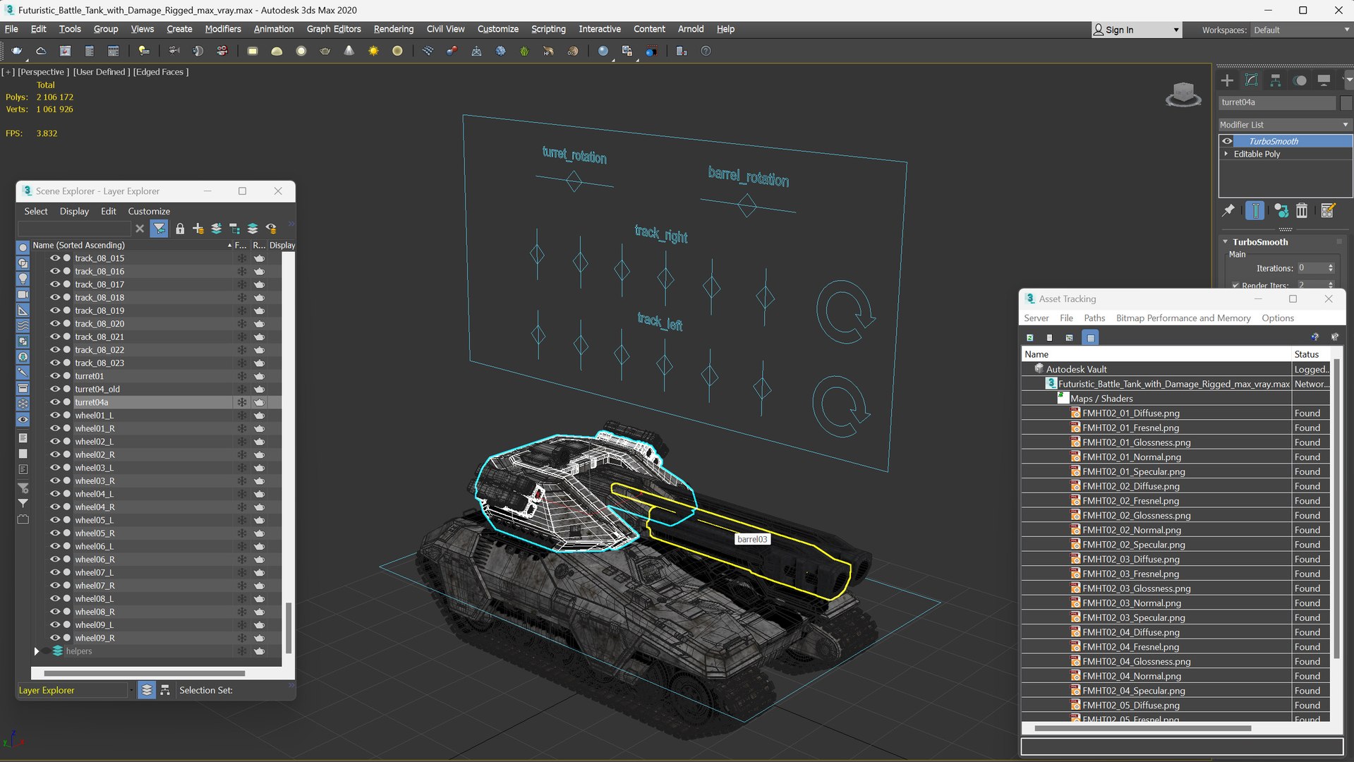 Futuristic Battle Tank With Damage Rigged For Maya 3D Model ...