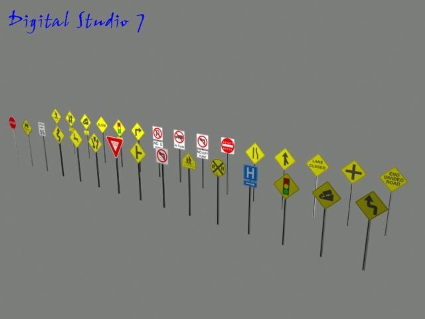 30 Road Signs 3d Model