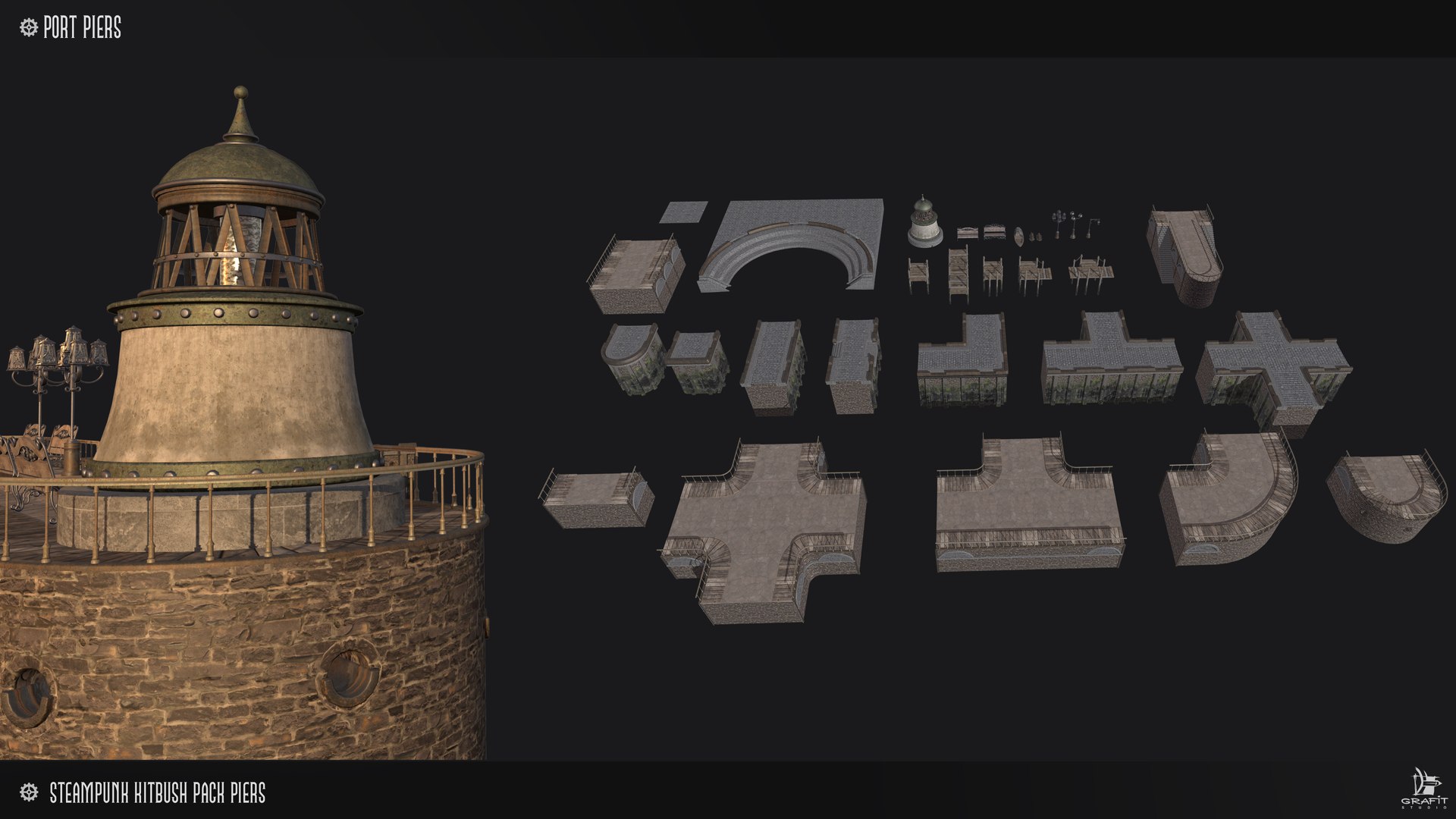 Steampunk Piers Model Pack Game Ready Kitbash Textured 3D model - TurboSquid 2115365