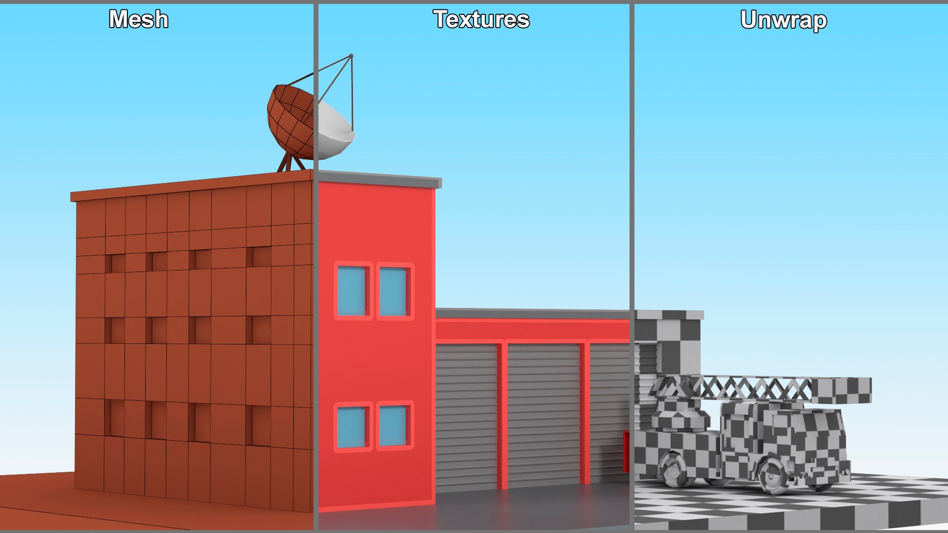 3D Model Low Poly Firehouse Building With Fire Truck Red - TurboSquid ...