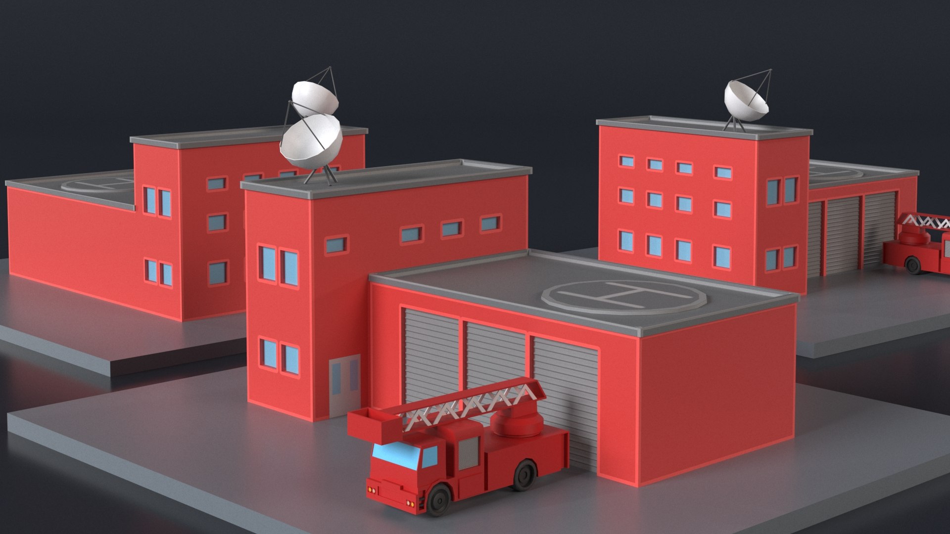 3D Model Low Poly Firehouse Building With Fire Truck Red - TurboSquid ...