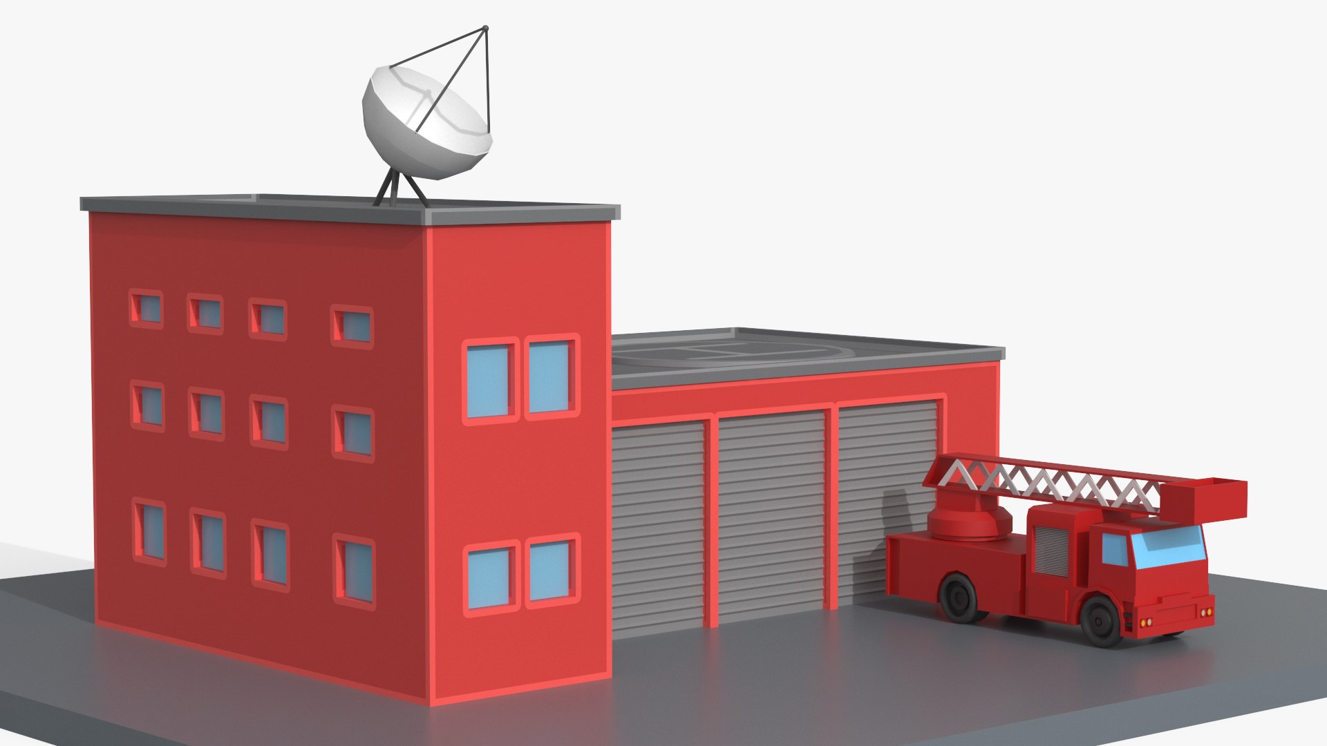 3D Model Low Poly Firehouse Building With Fire Truck Red - TurboSquid ...