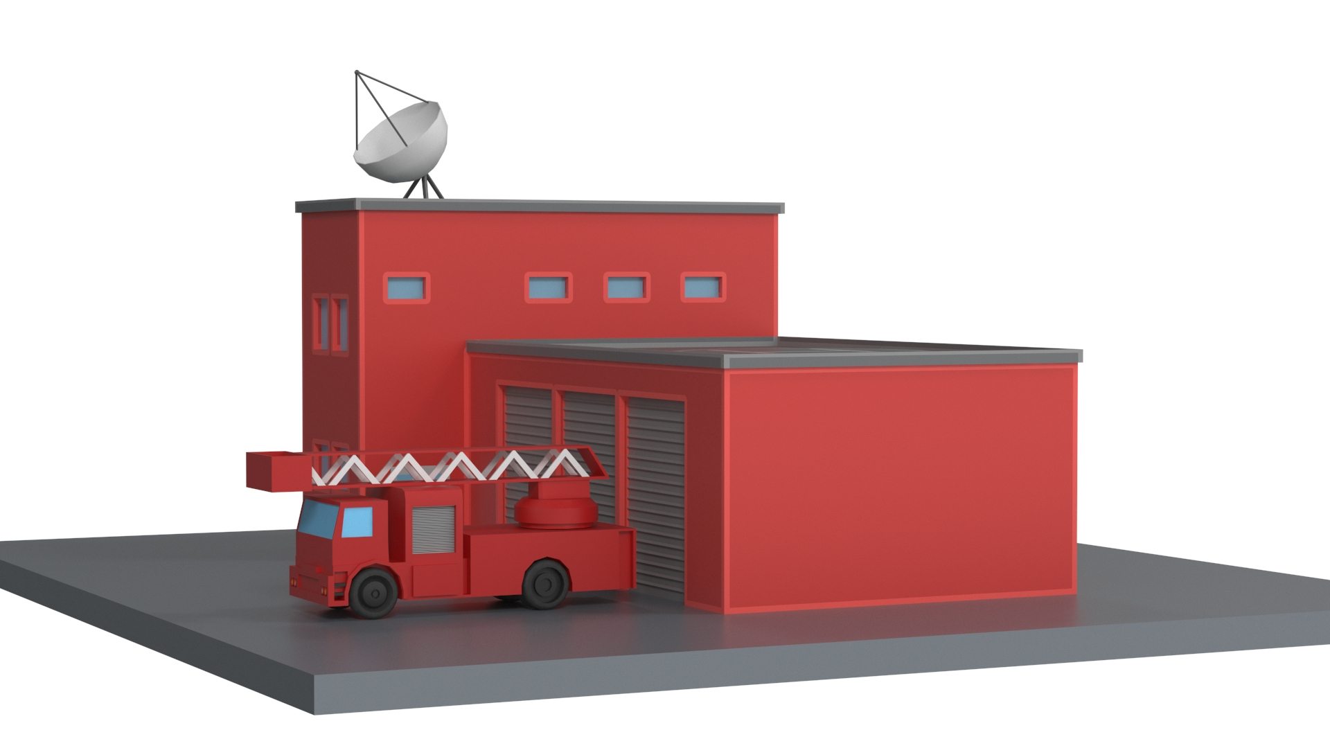 3D Model Low Poly Firehouse Building With Fire Truck Red - TurboSquid ...