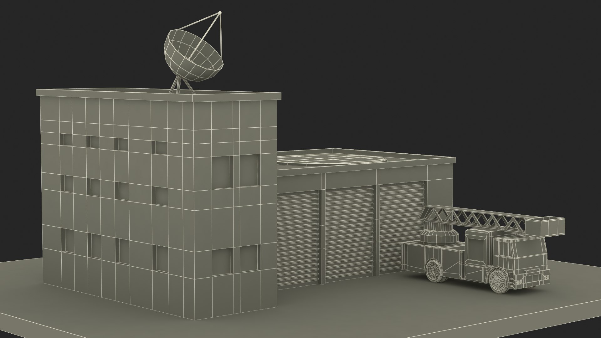 3D Model Low Poly Firehouse Building With Fire Truck Red - TurboSquid ...