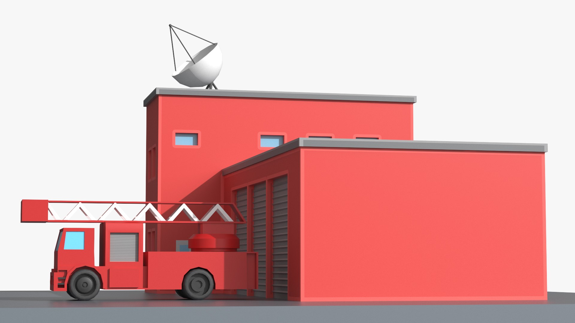 3D Model Low Poly Firehouse Building With Fire Truck Red - TurboSquid ...
