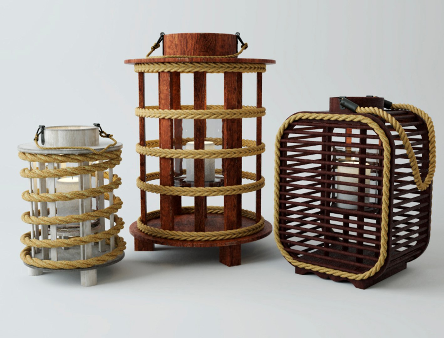 Wood rope lanterns 3D model - TurboSquid 1195643