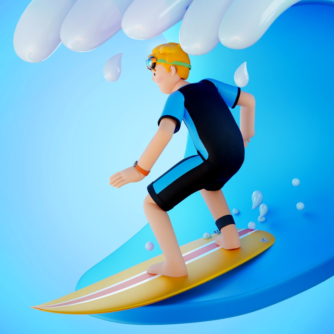 Surfing Man In The Beach 3D Model - TurboSquid 2349629