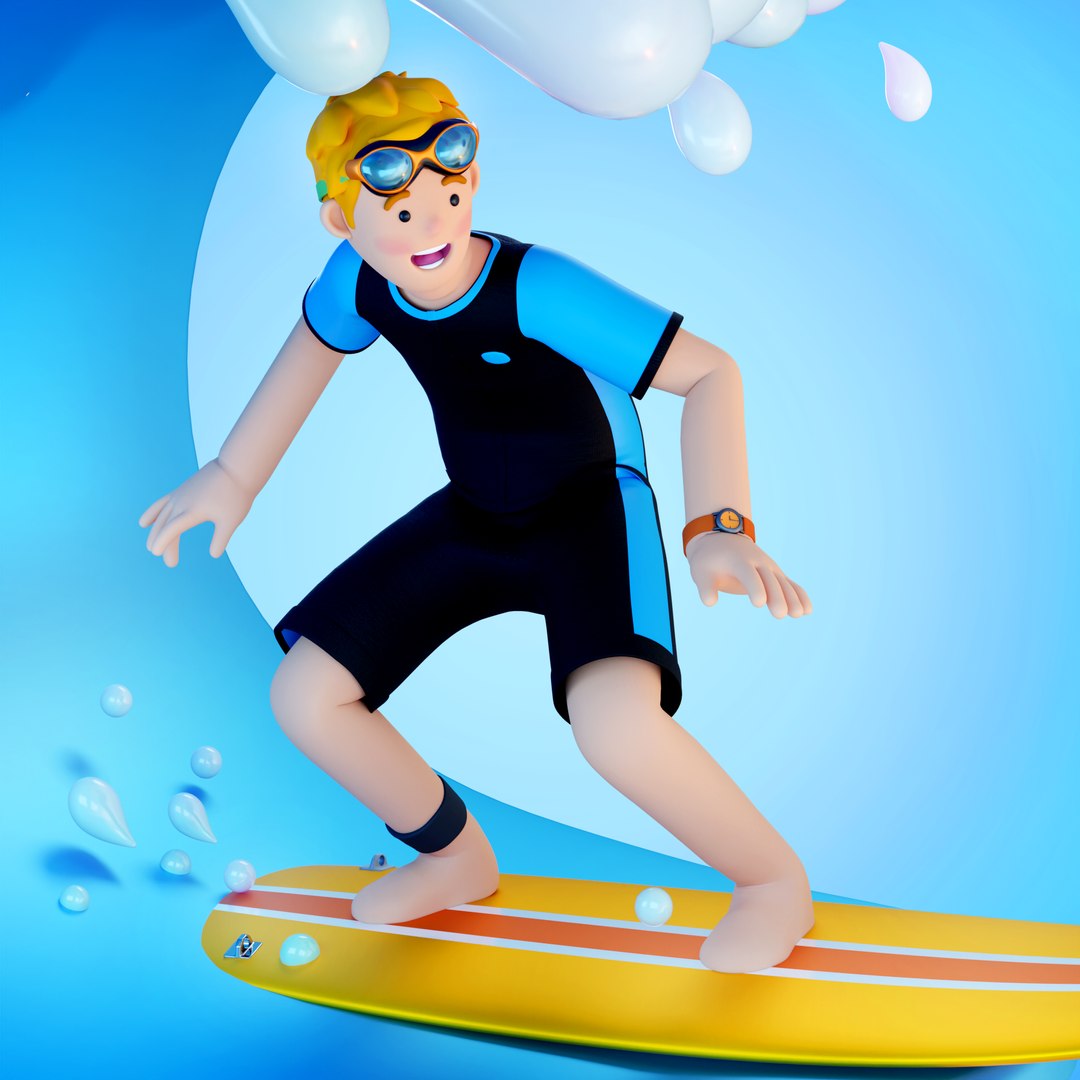 Surfing Man In The Beach 3D Model - TurboSquid 2349629