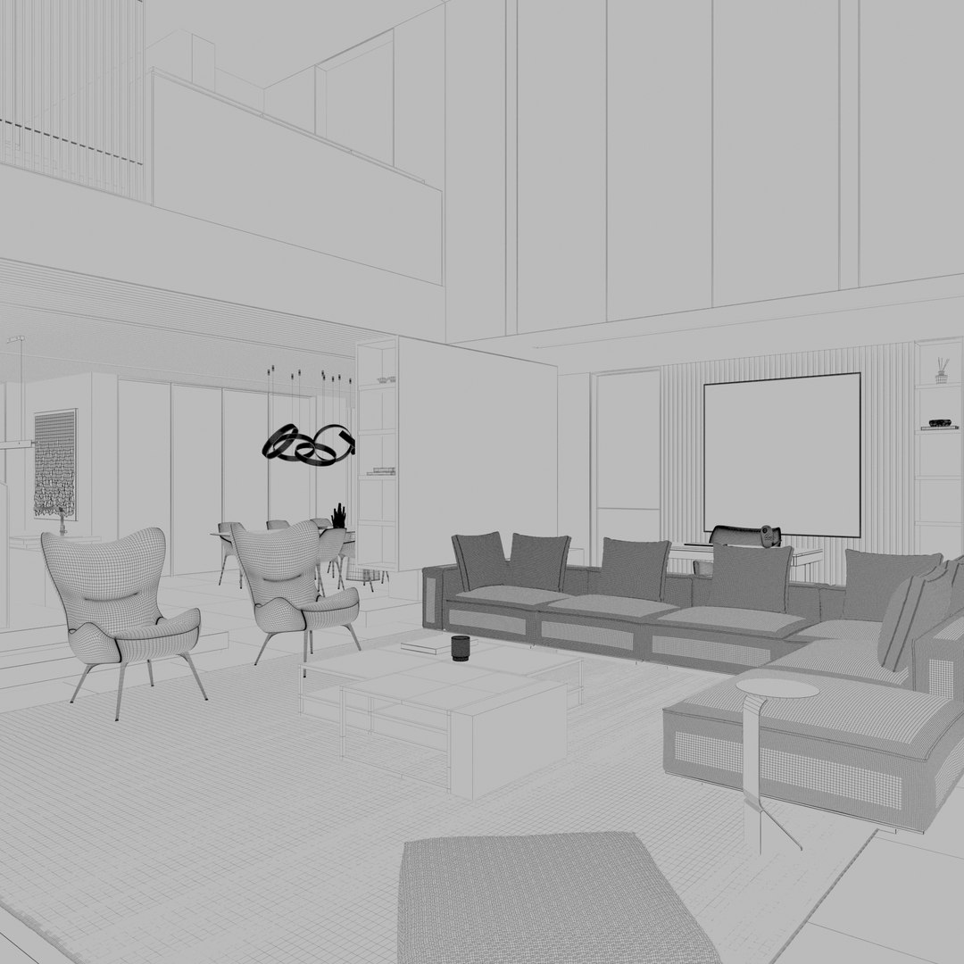 3D Modern Living Room Dining Room Model - TurboSquid 2405669