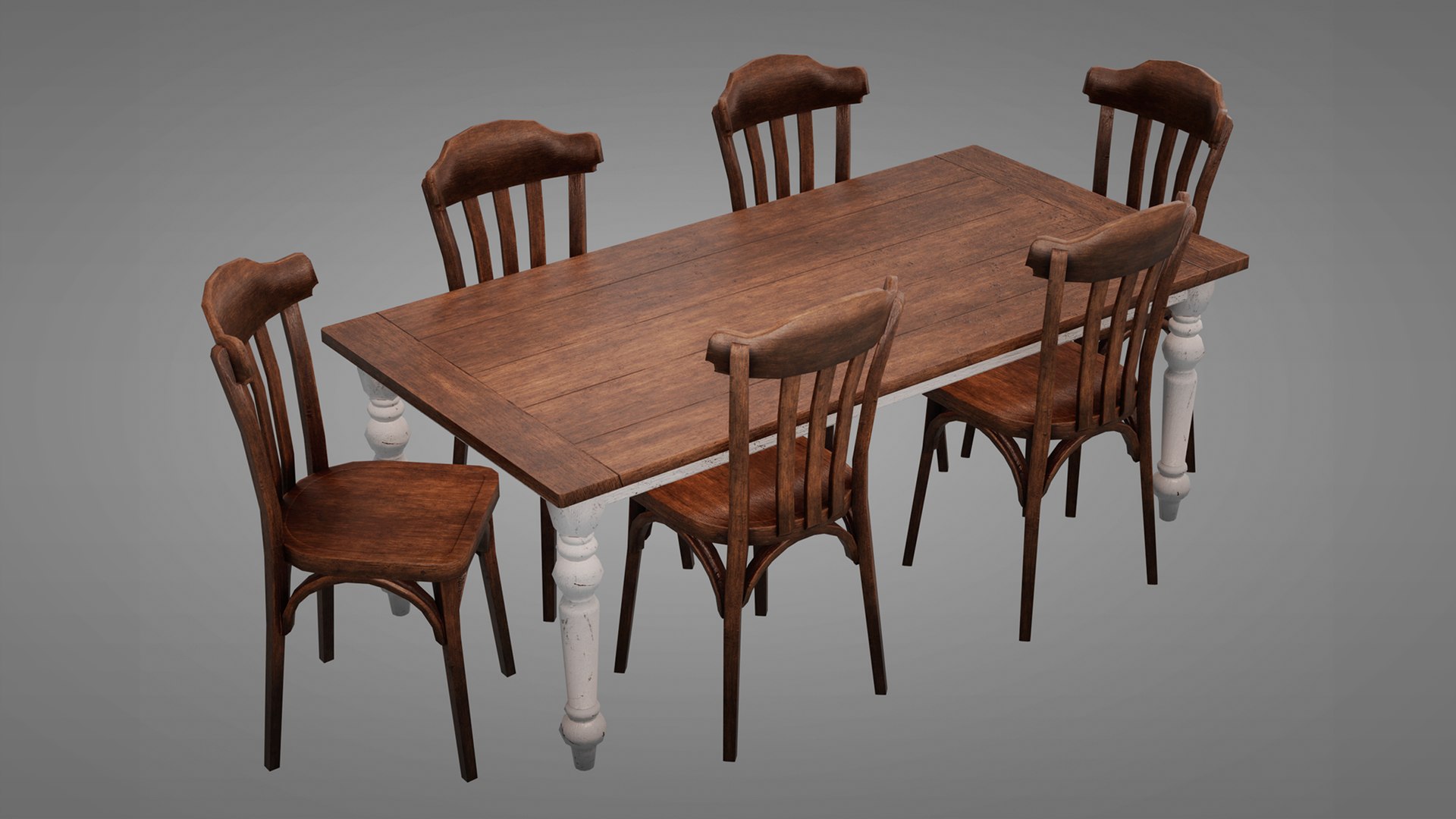 3D Vintage Dining Table And Chair Set - Game Ready - TurboSquid 2518479