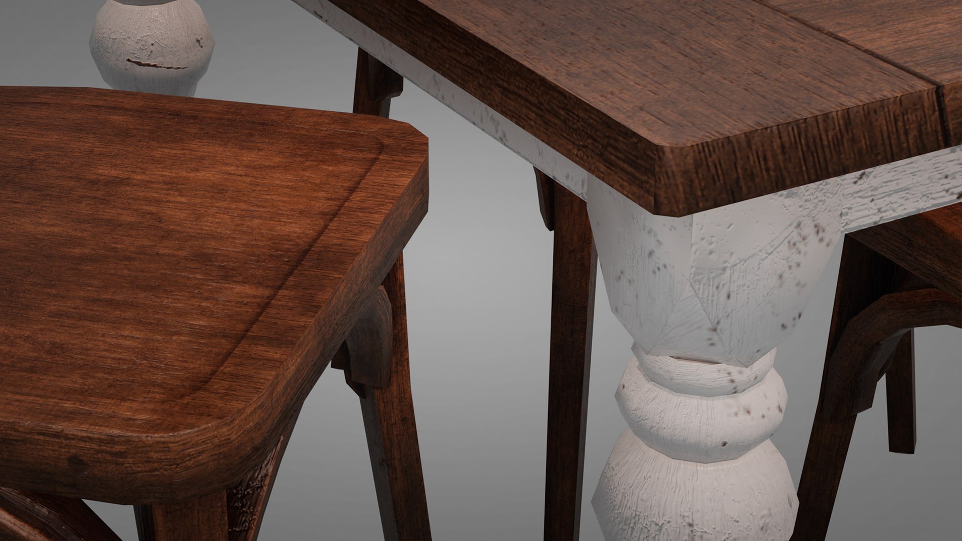 3D Vintage Dining Table And Chair Set - Game Ready - TurboSquid 2518479