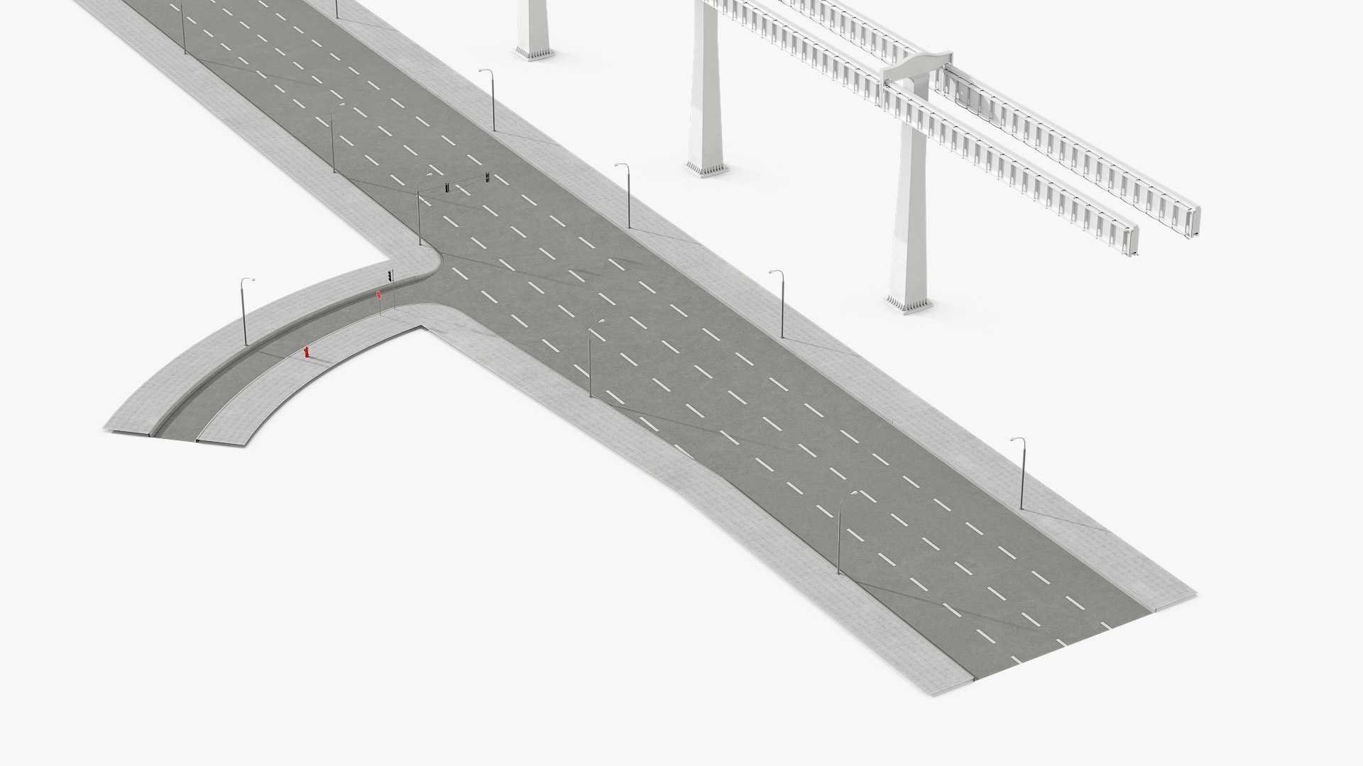 Monorail Track Structure With Highway 3D Model - TurboSquid 2376325