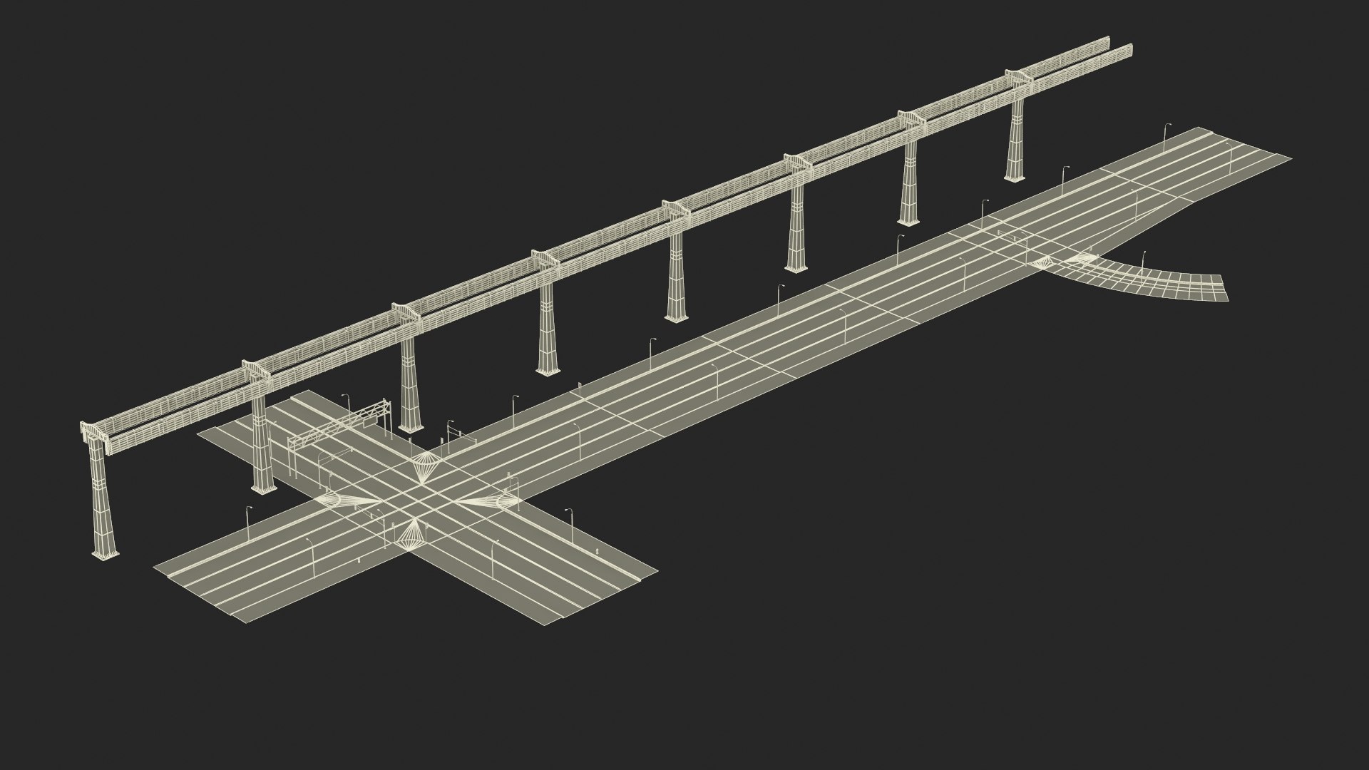 Monorail Track Structure With Highway 3D Model - TurboSquid 2376325