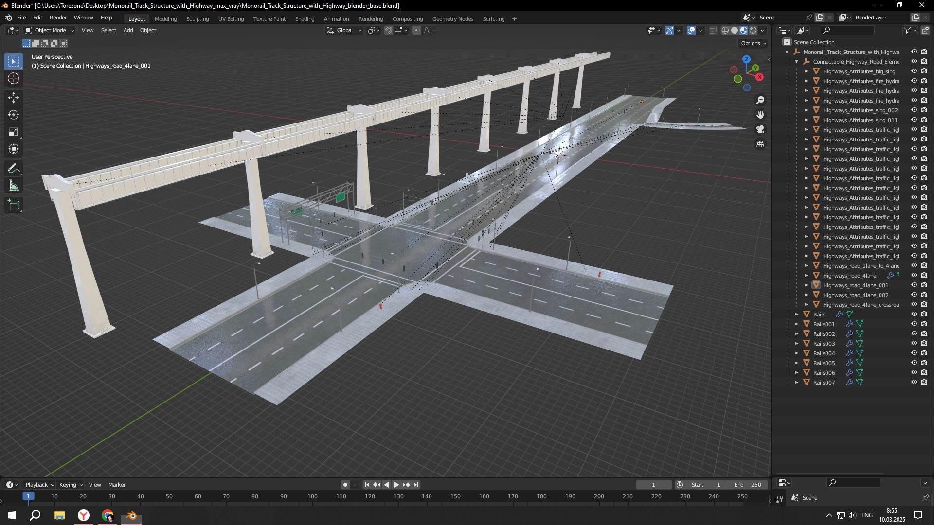 Monorail Track Structure With Highway 3D Model - TurboSquid 2376325