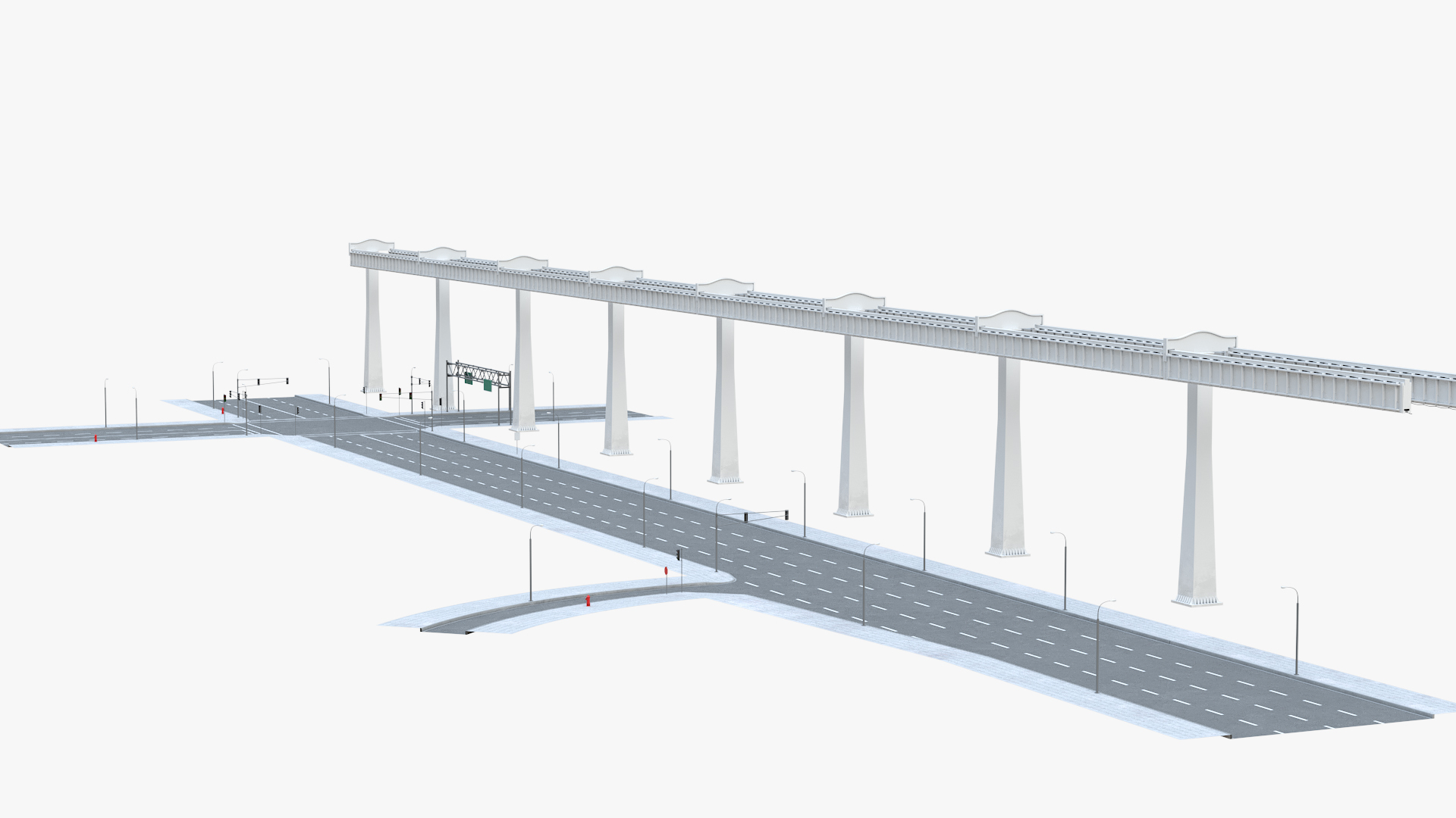 Monorail Track Structure With Highway 3D Model - TurboSquid 2376325