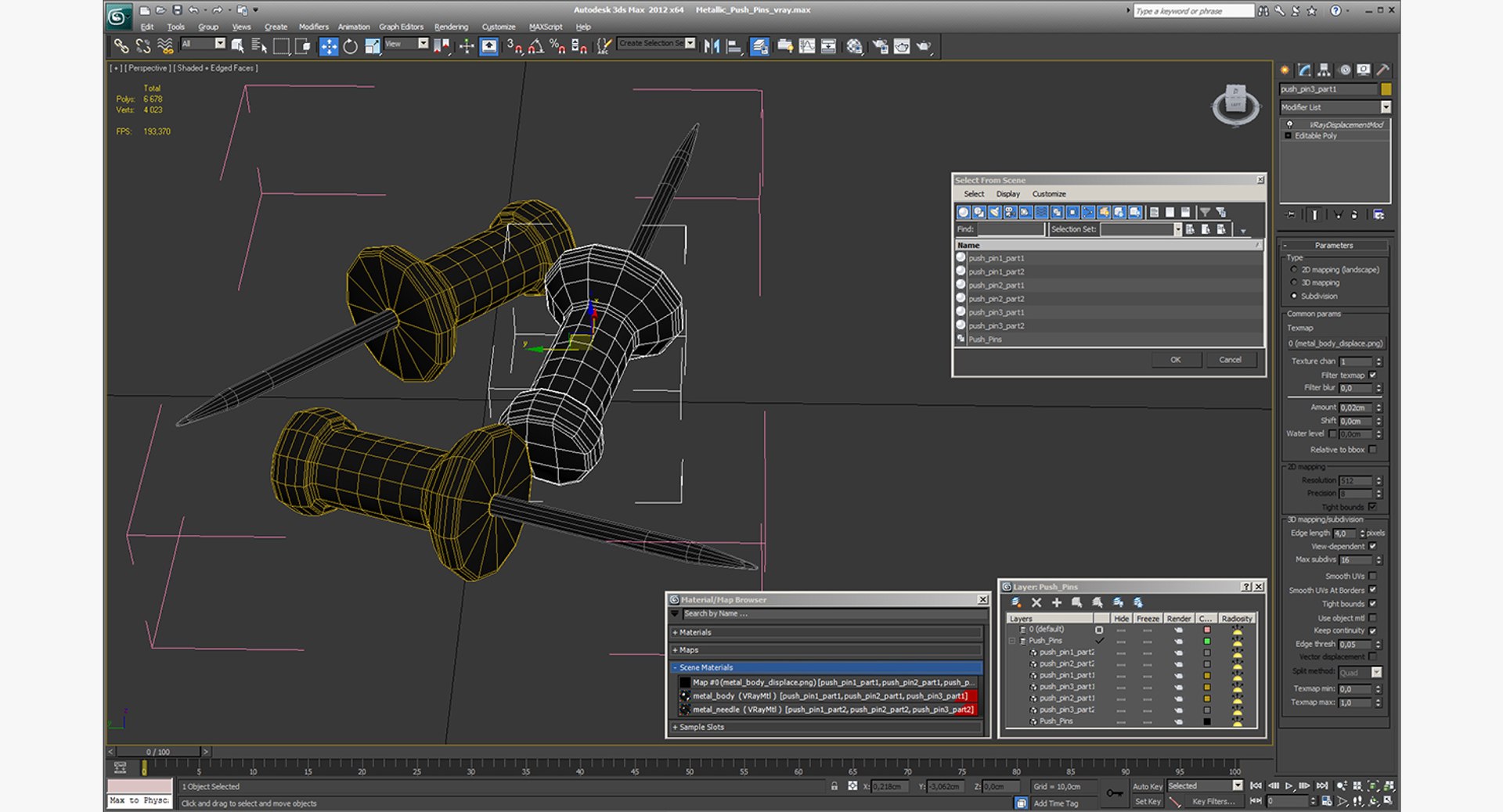 Metallic push pins 3D model - TurboSquid 1425076