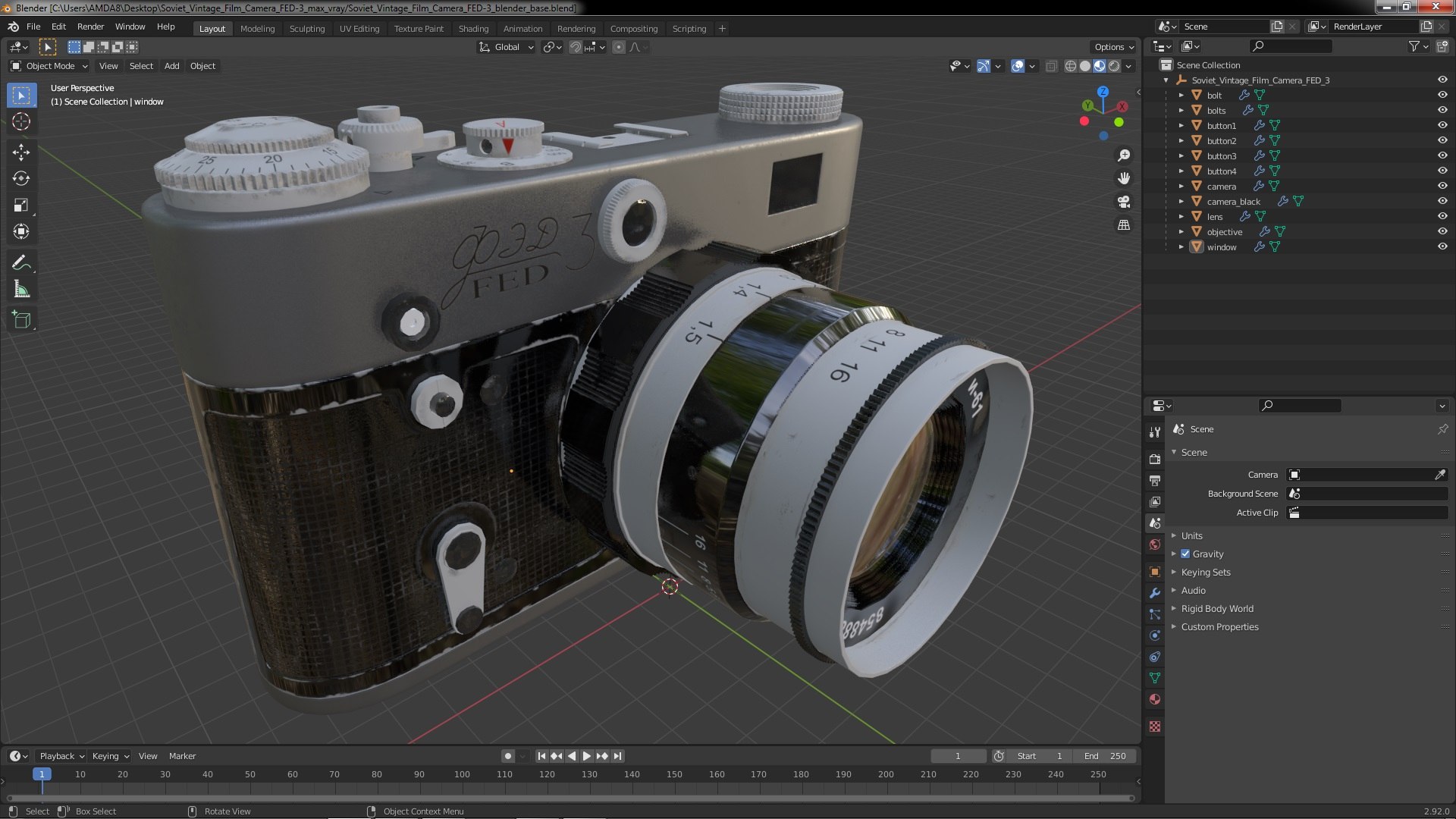 Soviet Vintage Film Camera FED-3 model - TurboSquid 2137114