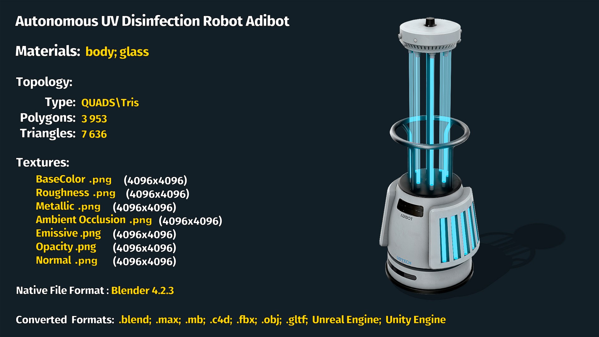 3D Autonomous UV Disinfection Robot Adibot Model - TurboSquid 2342254