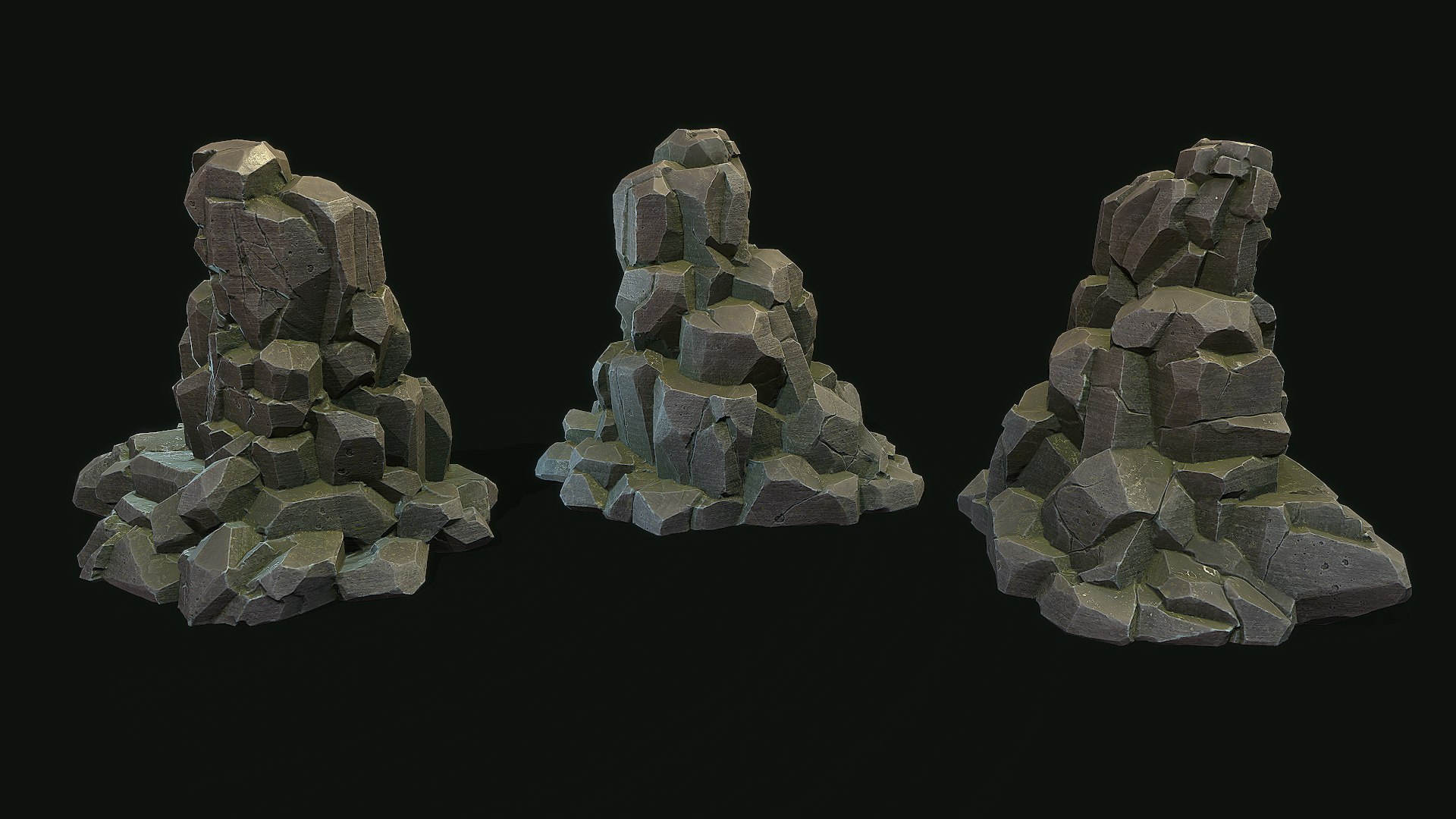 3D Stylized Gray Stone Moss Collection - TurboSquid 2135247