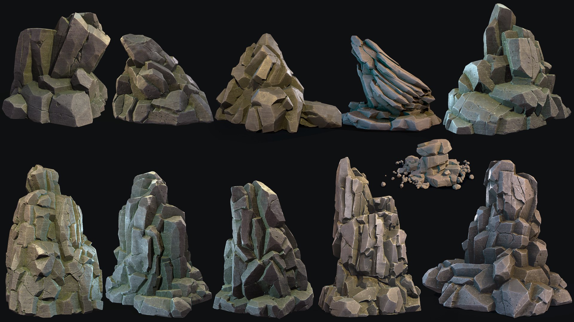 3D Stylized Gray Stone moss Collection - TurboSquid 2135247